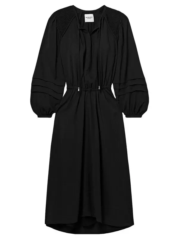 MARANT ETOILE Lydie Pintucked Shirred Crepe Midi Dress - Black