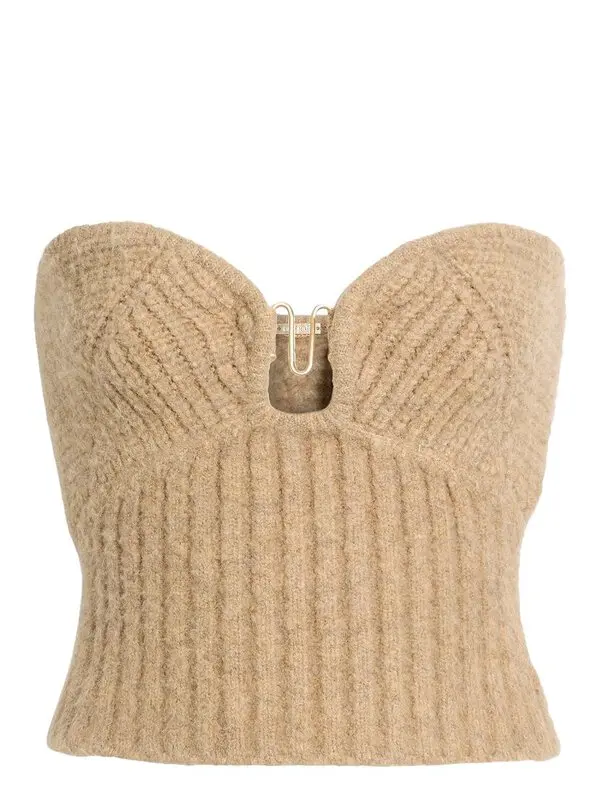 Cult Gaia Ellison Strapless Cropped Ribbed-knit Top - Beige