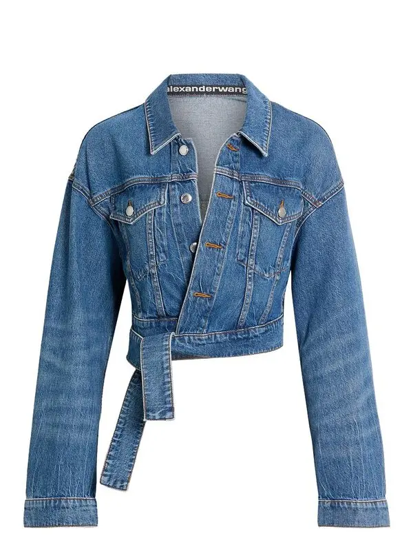 Alexander Wang Cropped Wrap Denim Jacket - Mid Denim