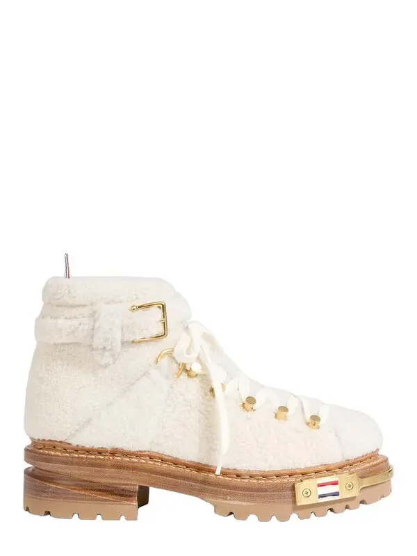 Thom Browne Embellished Shearling Hiking Boots - Off-white