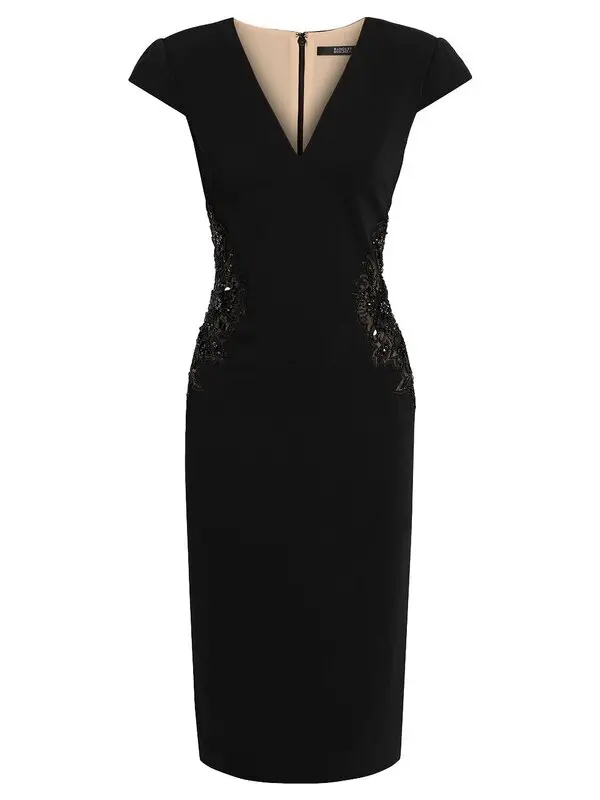 Badgley Mischka Embellished Tulle-paneled Crepe Midi Dress - Black