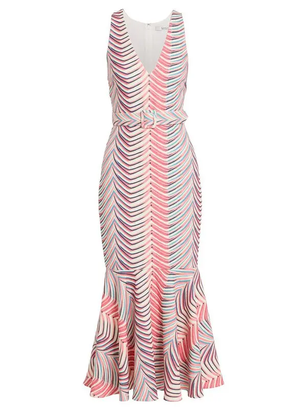 Badgley Mischka Printed Crepe Maxi Dress - Coral