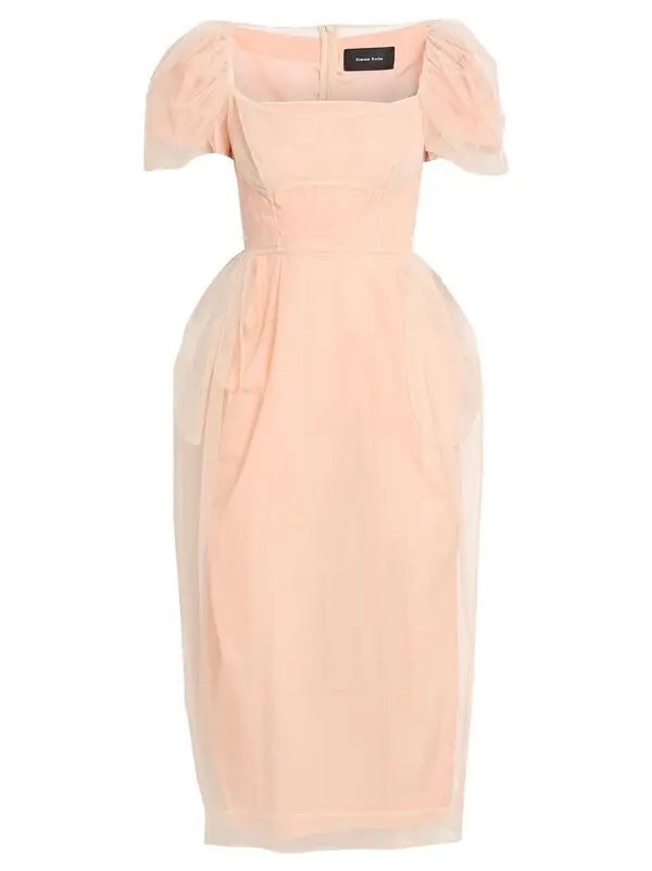 Simone Rocha Layered Crepe And Tulle Midi Dress - Peach