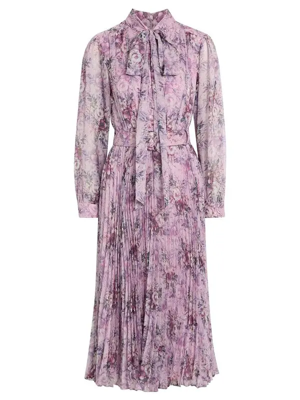 MIKAEL AGHAL Pleated Floral-print Chiffon Maxi Dress - Lilac