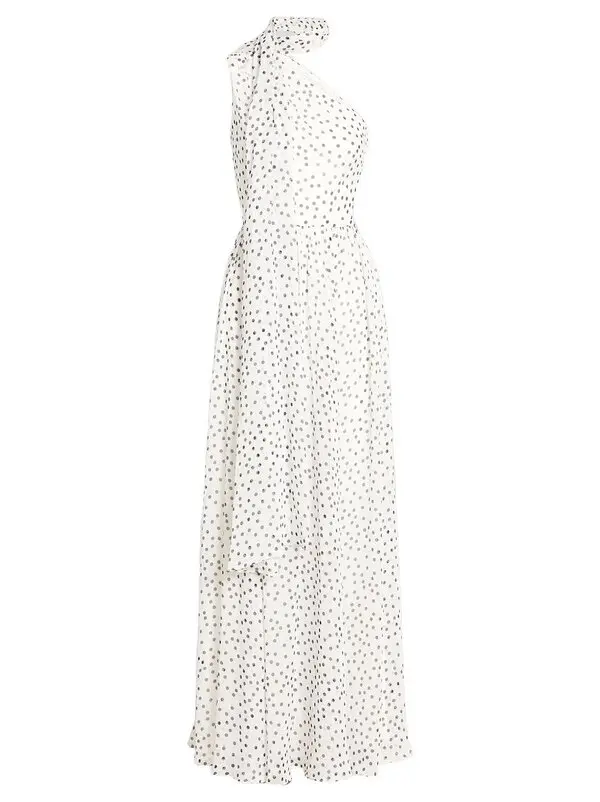 MIKAEL AGHAL One-shoulder Polka Dot Georgette Maxi Dress - White