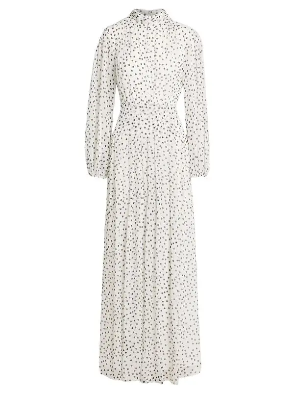 MIKAEL AGHAL Pleated Polkadot Georgette Maxi Dress - White