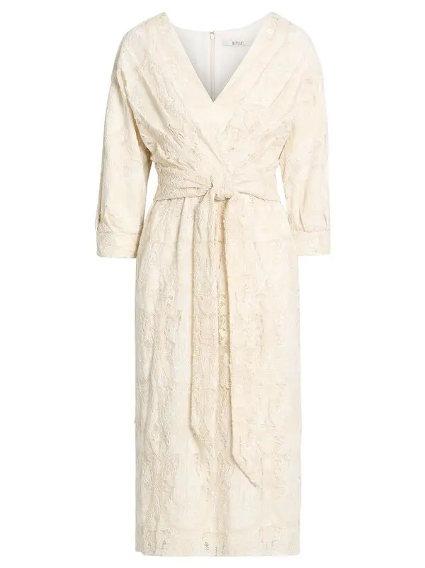 Badgley Mischka Wrap-effect Embroidered Woven Midi Dress - Ivory