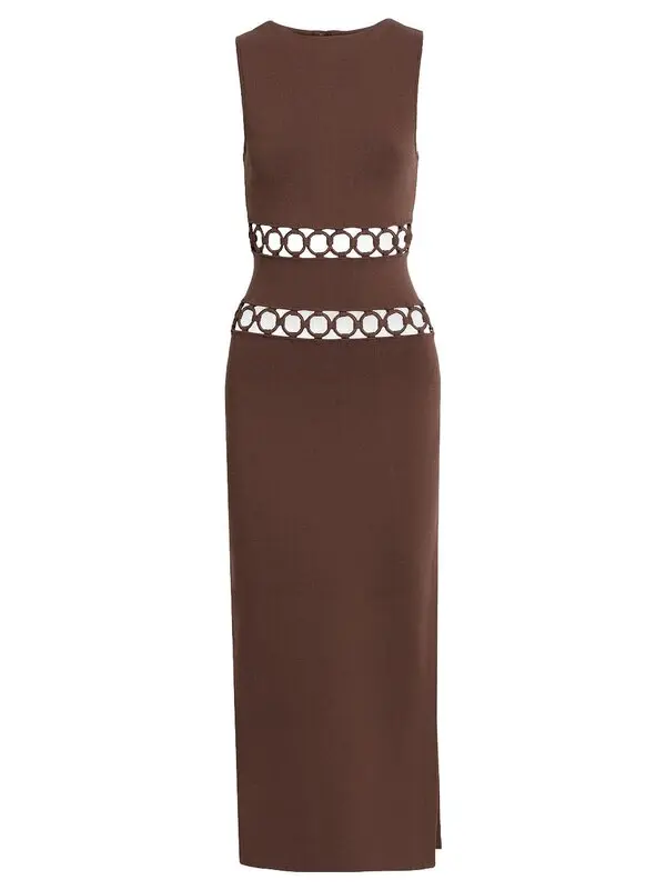 Cult Gaia Embellished Cutout Knit Midi Dress - Brown