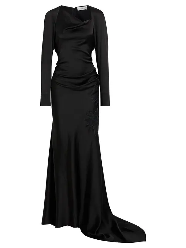 Victoria Beckham Embroidered Satin Gown - Black