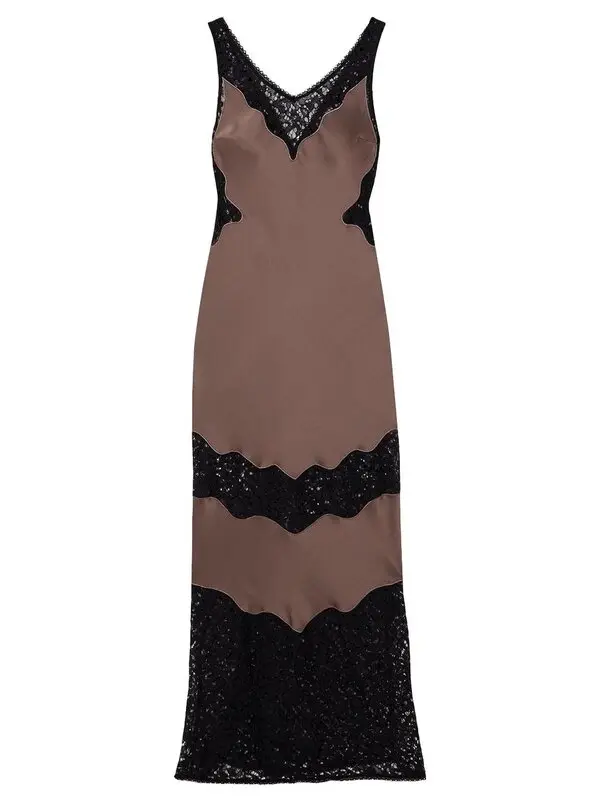 Simkhai Lace-paneled Satin-crepe Maxi Dress - Taupe