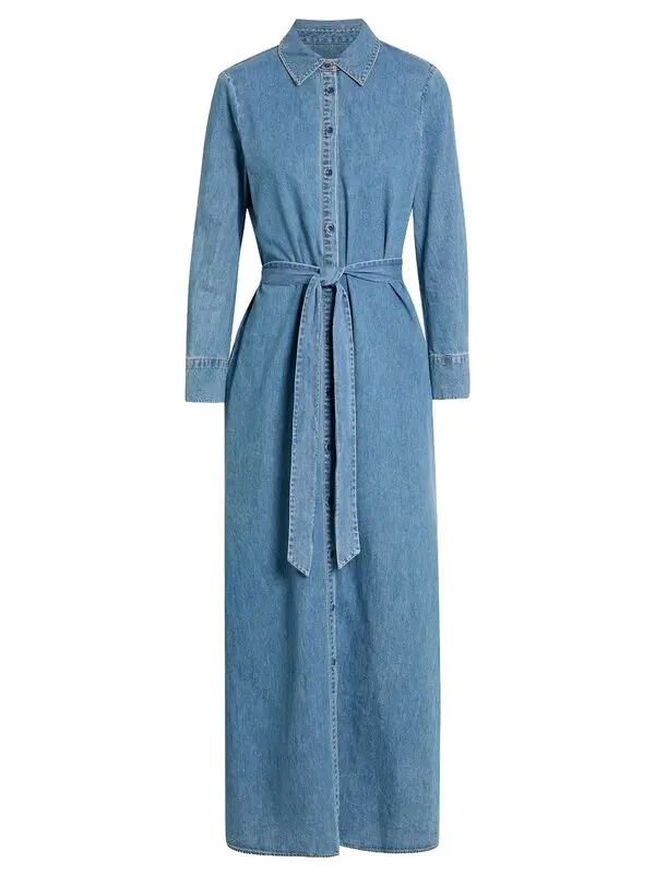 Alice + Olivia Peyton Denim Maxi Shirt Dress - Mid Denim