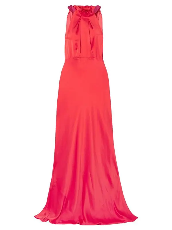 Saloni Michelle Ruffled Hammered Silksatin Maxi Dress - Coral