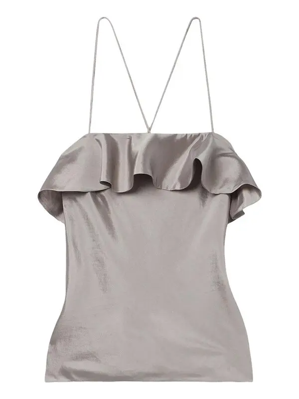 Aje Immersion Ruffled Silk-blend Satin Camisole - Gray