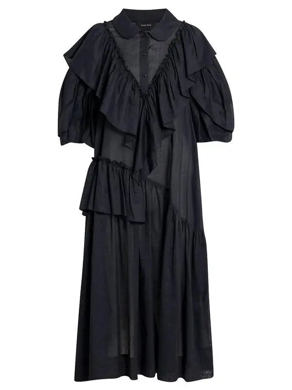 Simone Rocha Ruffled Ramie And Cotton-blend Midi Shirt Dress - Black
