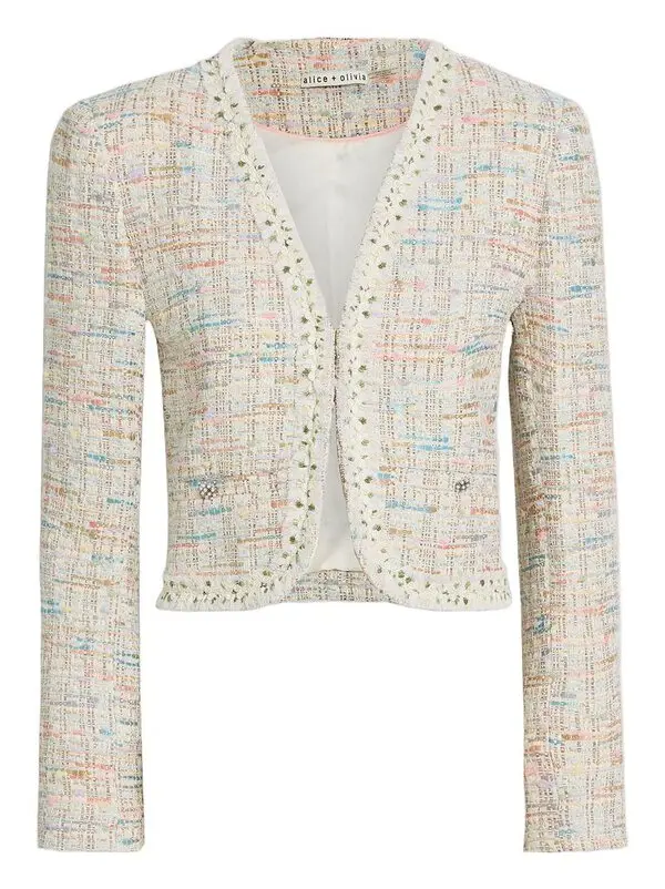 Alice + Olivia Peyton Cropped Tweed Jacket - Ecru