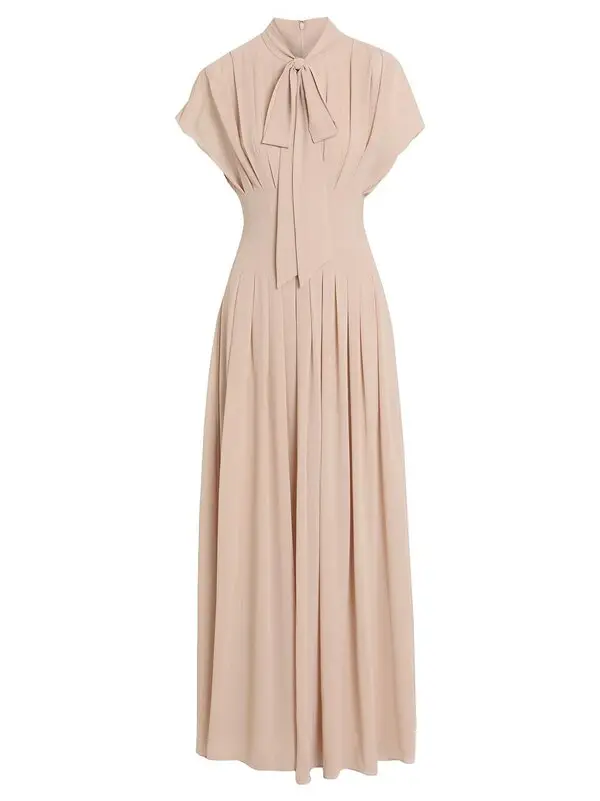 MIKAEL AGHAL Pussy-bow Pleated Chiffon Maxi Dress - Neutral
