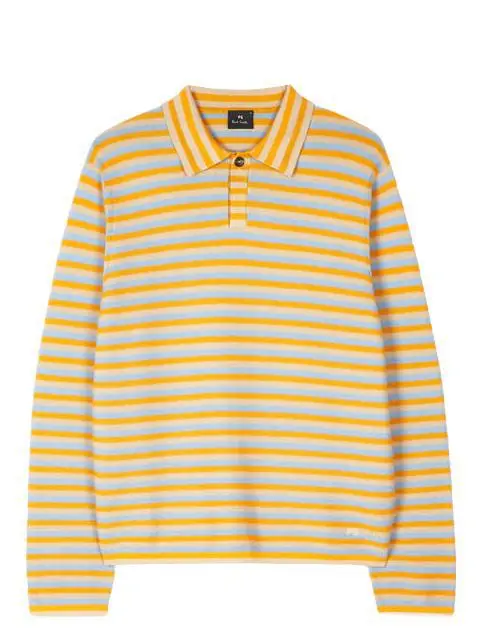 Paul Smith Yellow Faded Stripe Knitted Cotton Polo Shirt - Blue
