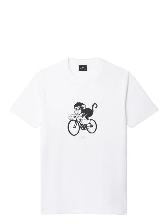 Paul Smith Slim-fit 'cycling Monkey' Print T-shirt - White