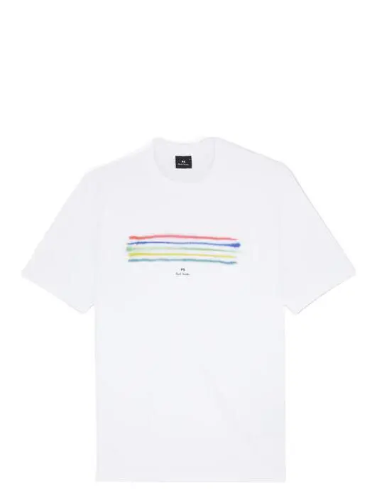 Paul Smith Organic Cotton 'spray Paint Stripe' T-shirt - White