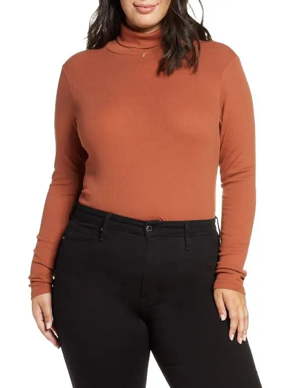 Bp. Turtleneck Ribbed Top - Rust Sequoia
