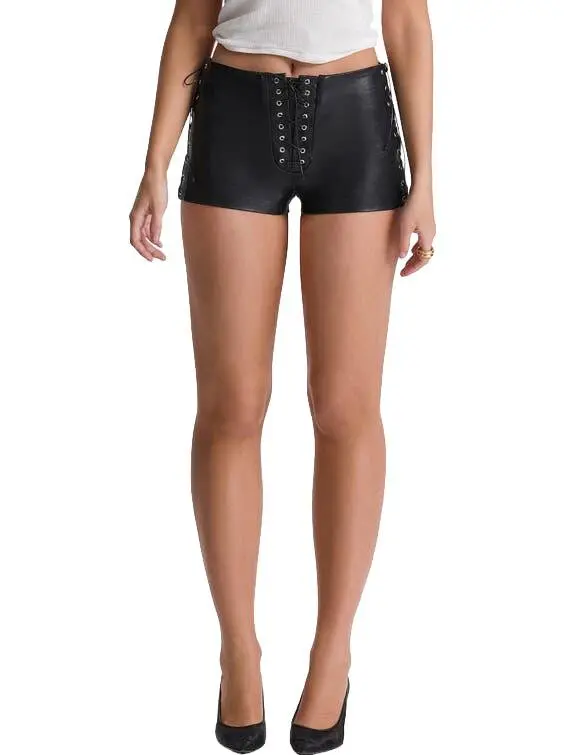 House Of Cb Lace-up Faux Leather Shorts - Black
