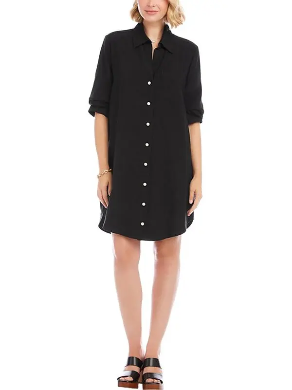 Karen Kane Ruched Sleeve Shirtdress - Black
