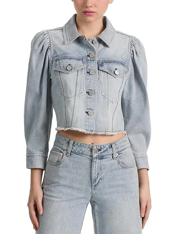 Alice + Olivia Lana Puff Sleeve Denim Jacket - Rockstarblue