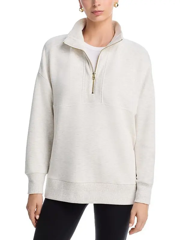 Varley Molly Half Zip Longline Sweatshirt - Ivory Marl