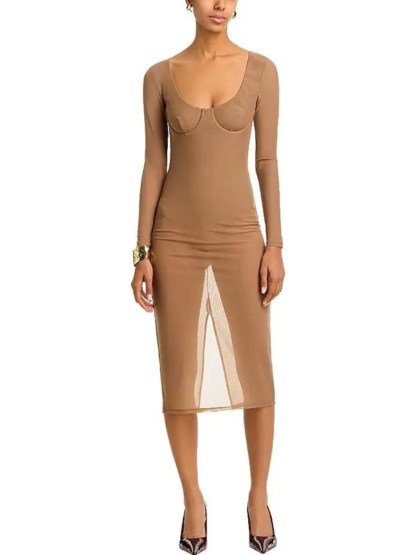 L'Agence Sorella Bodycon Dress With Sheer Panels - Portabella
