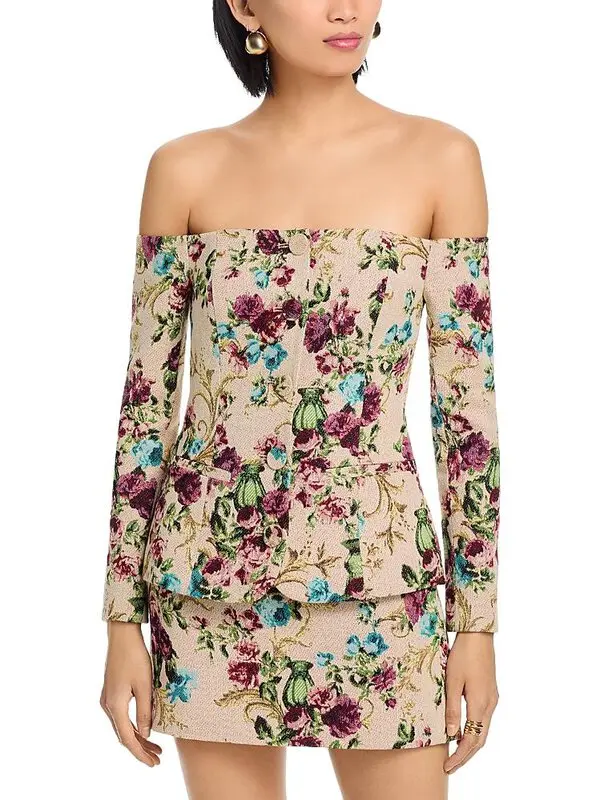 L'Agence Alice Off Shoulder Blazer - Multi Floral Tapestry