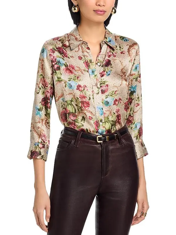 L'Agence Dani Printed Silk Blouse - Multi Floral Tapestry