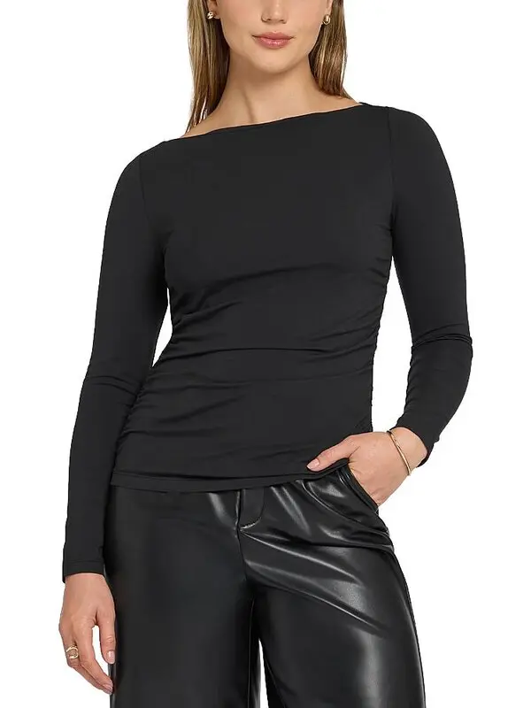 NYDJ Gathered Boat Neck Top - Black