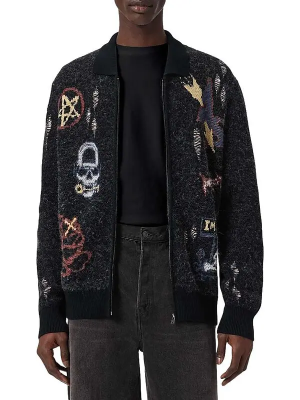 ALLSAINTS Meller Graphic Cardigan Sweater - Black