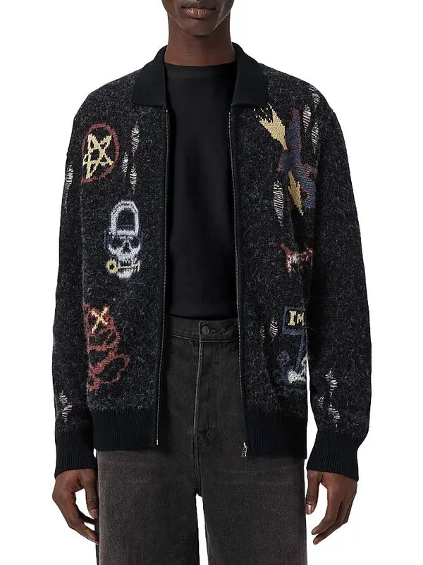 ALLSAINTS Meller Graphic Cardigan Sweater - Black