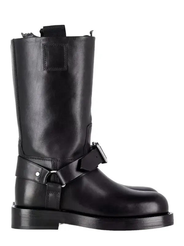 Burberry Buckled Knee-high Leather Boots - Black