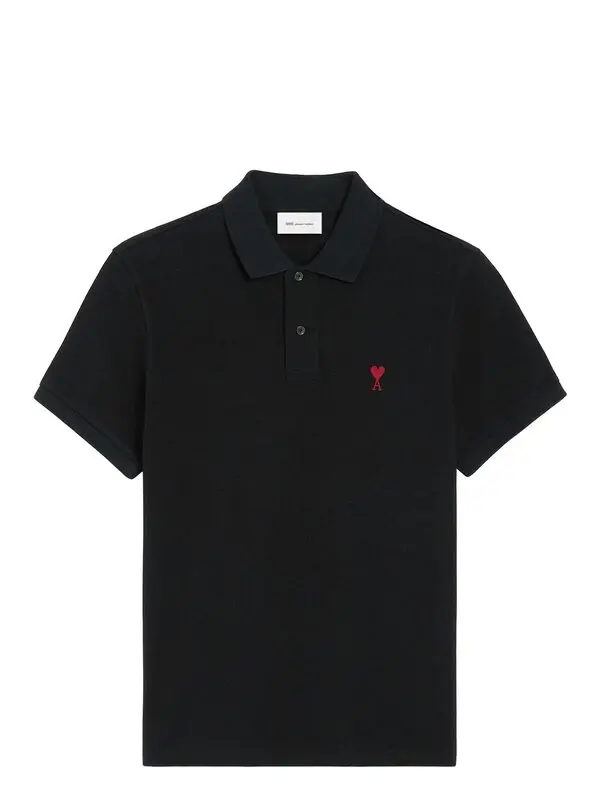 Ami Polo With Logo Embroidery - Black