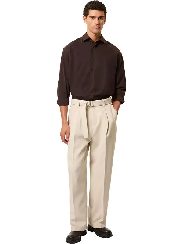 REISS Atwell Monogram Relaxed-fit Belted Trousers - Stone
