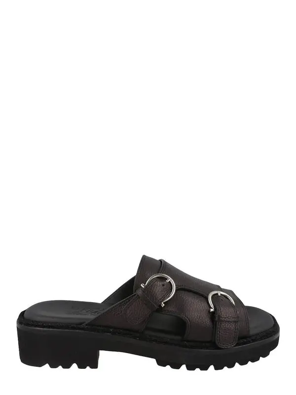 FERRAGAMO Girby Leather Slides - Black