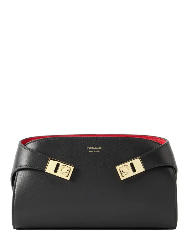 FERRAGAMO Hug Embellished Textured-leather Shoulder Bag - Black