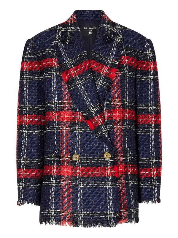 Balmain Fringed Checked Tweed Jacket - Multi