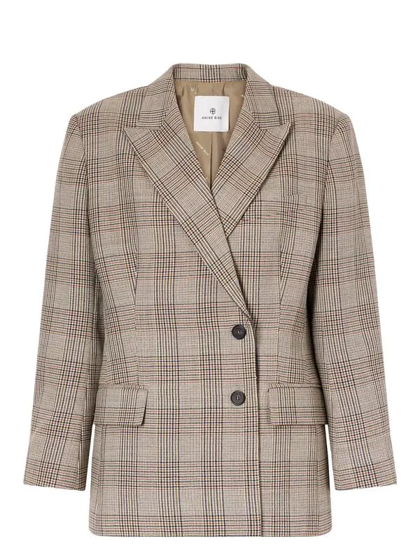 ANINE BING Aretha Checked Wool Blazer - Brown