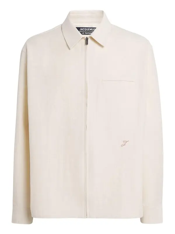 Jacquemus Cotton-blend Zip-up Mecano Shirt - White