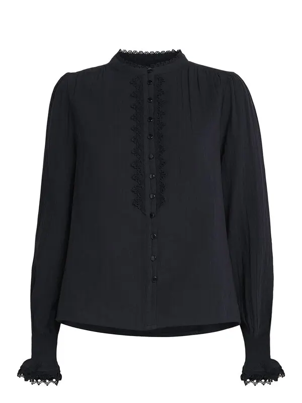 ME+EM Cotton Embroidered Blouse - Navy