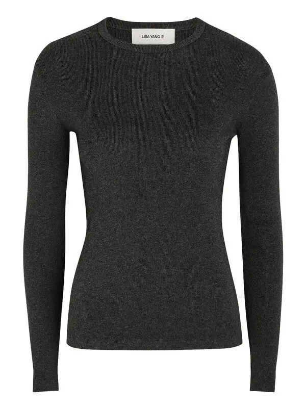 LISA YANG Long Sleeve Cotton And Cashmere-blend Top - Grey
