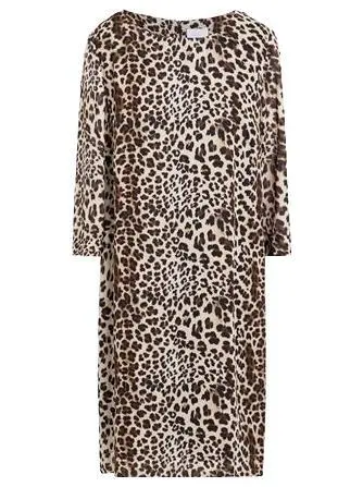 CLIPS MORE Leopard-print Crepe Midi Dress - Beige
