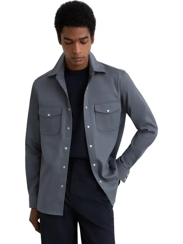REISS Mcrae Twin-pocket Overshirt With Stretch - Airforce Blue