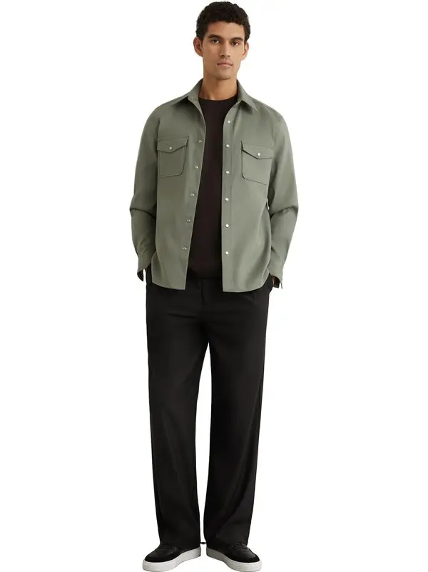 REISS Mcrae Twin-pocket Overshirt With Stretch - Sage Green