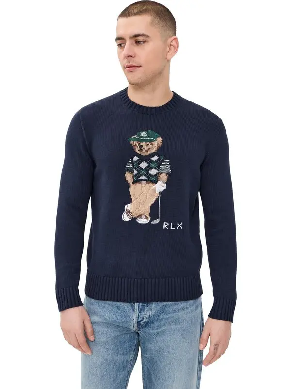 Rlx Ralph Lauren Cotton Coolmax Novelty Bear Sweater - Refined Navy