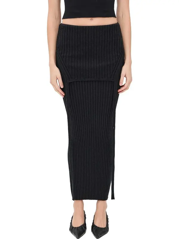 AISLING CAMPS Ribbed Knit Flipped Skirt - Charcoal Melange