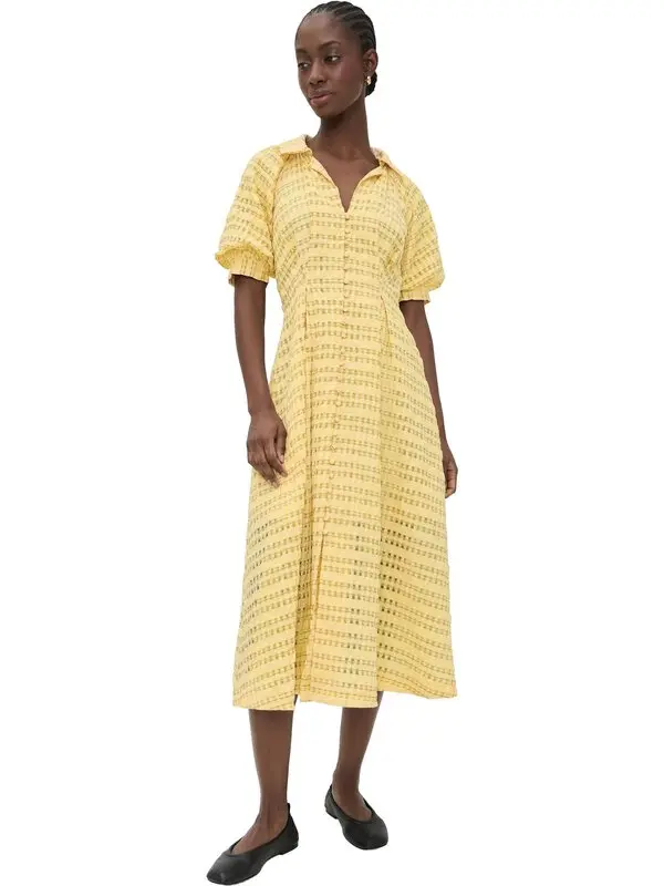 English Factory Seersucker Check Midi Dress - Baby Yellow